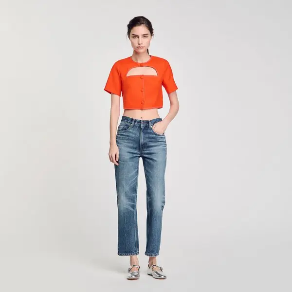 Sandro Crop Top With Gold Buttons