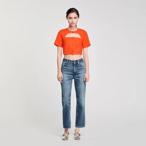 Sandro Crop Top With Gold Buttons
