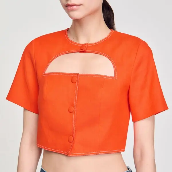 Sandro Crop Top With Gold Buttons