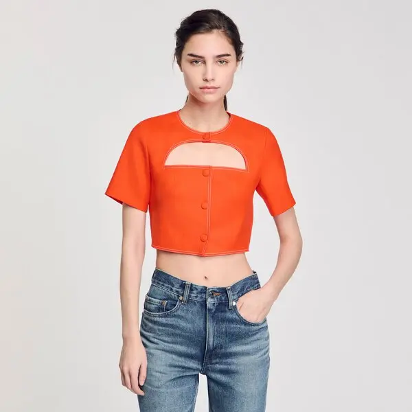 Sandro Crop Top With Gold Buttons
