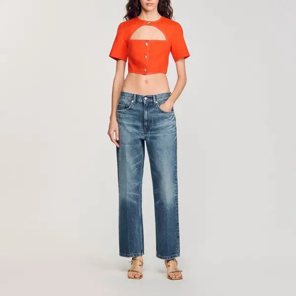 Sandro Crop Top With Gold Buttons - Orange