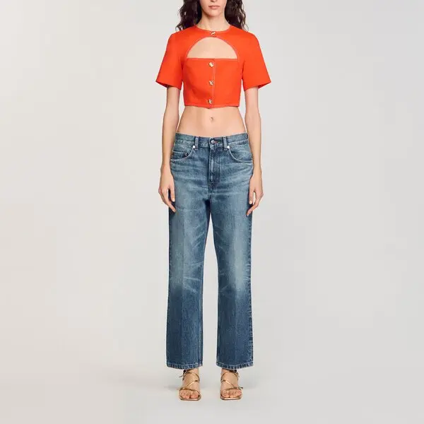 Sandro Crop Top With Gold Buttons
