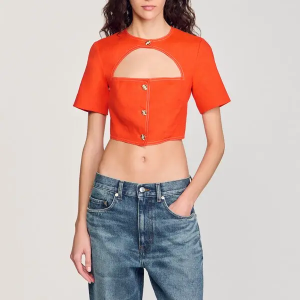 Sandro Crop Top With Gold Buttons