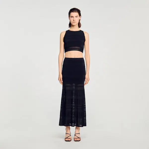 Sandro Sleeveless Knit Cropped Top - Black