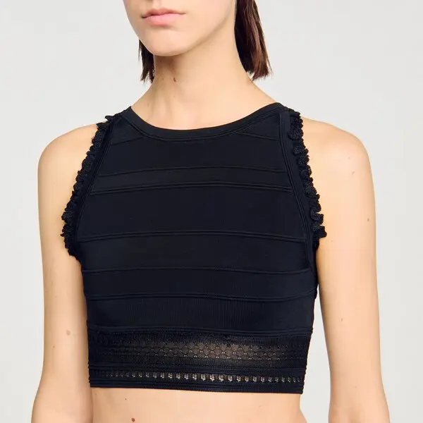 Sandro Sleeveless Knit Cropped Top - Black