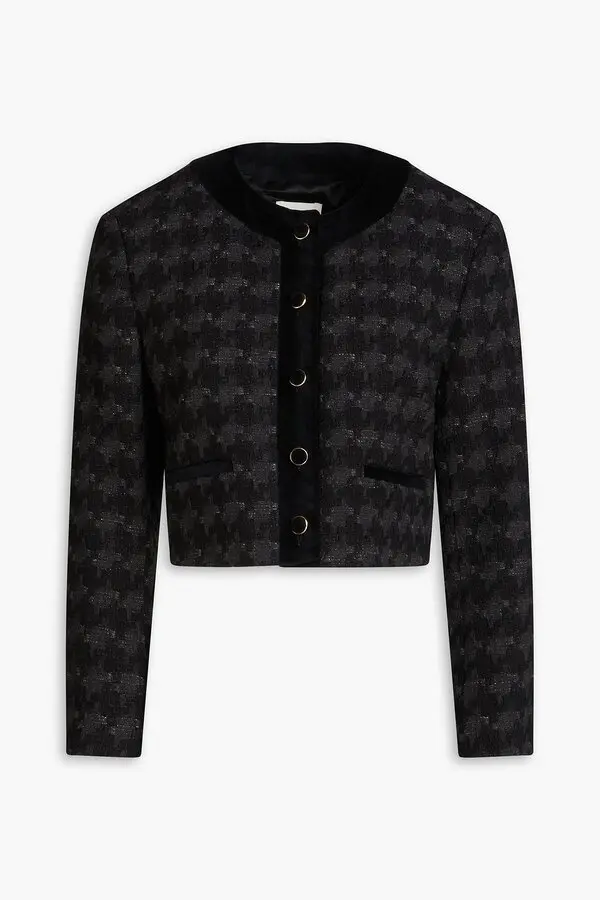 Sandro Cropped Houndstooth Cotton-blend Jacket