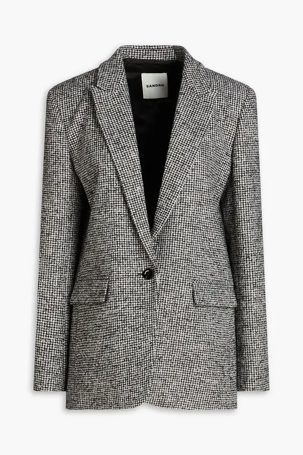 Sandro Houndstooth Wool-blend Bouclé-tweed Blazer