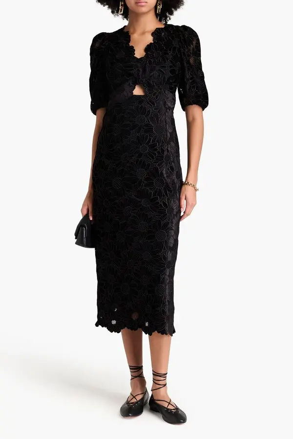 sandro guipure lace dress SANDRO Guipure Lace And Cotton-Poplin Mini Dress