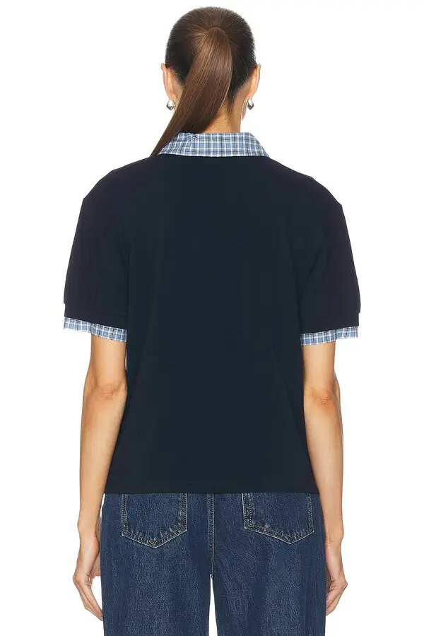 Miu Miu Short Sleeve Polo Top In Navy - Blue | Editorialist