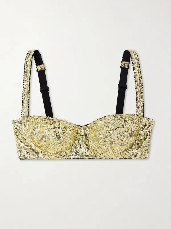 Dolce & Gabbana Sequined Tulle Underwired Balconette Bra - Gold