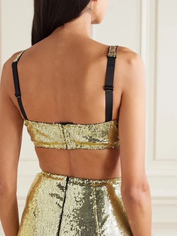 Dolce & Gabbana Sequined Tulle Underwired Balconette Bra - Gold