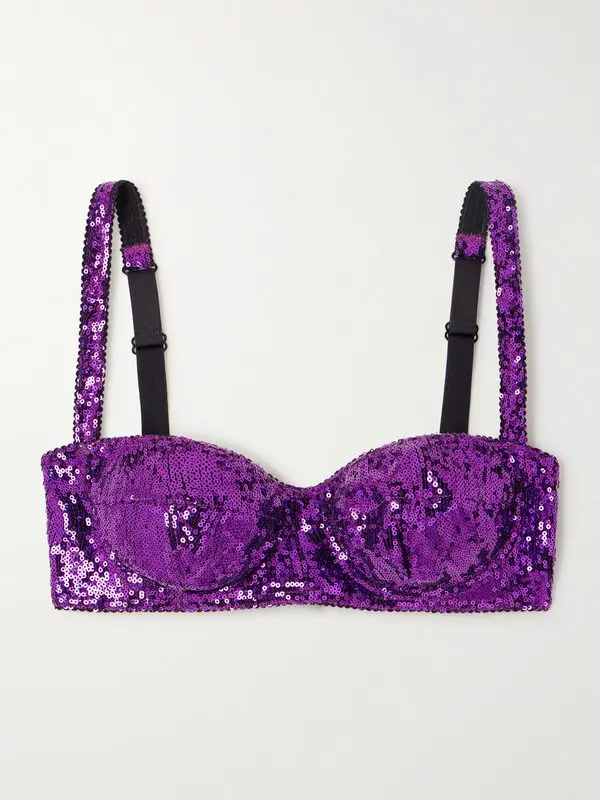 Dolce & Gabbana Sequined Tulle Underwired Balconette Bra - Purple