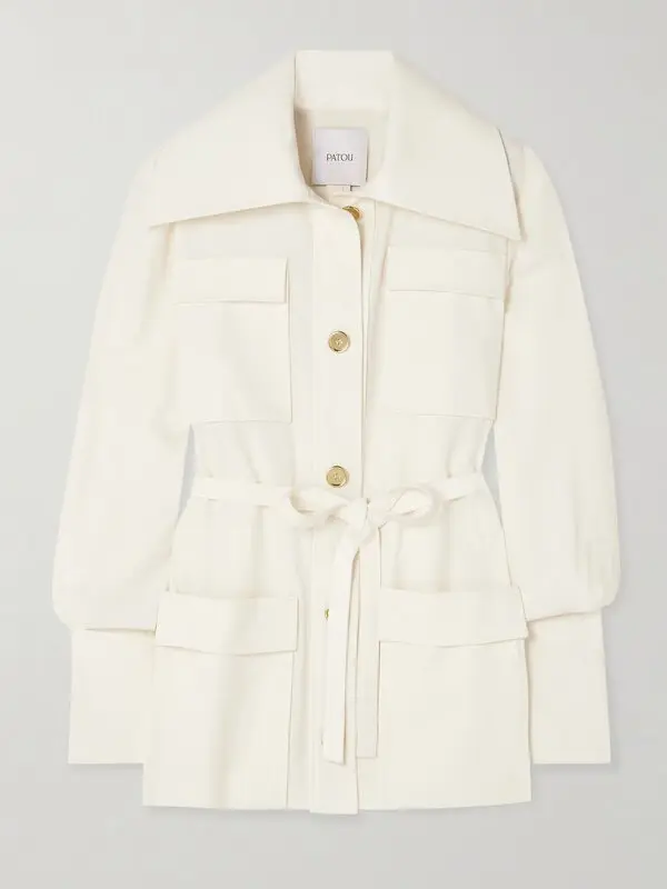PATOU Belted Wool-blend Twill Jacket - Ivory