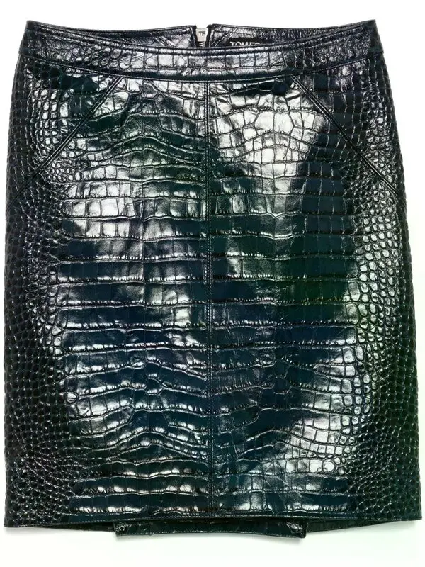 TOM FORD Embossed Crocodile Effect Leather Skirt - Blue