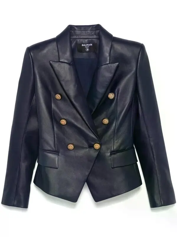 Balmain Leather Double-breasted Blazer