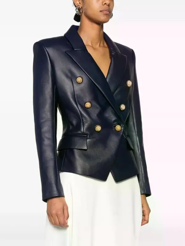 Balmain Leather Double-breasted Blazer