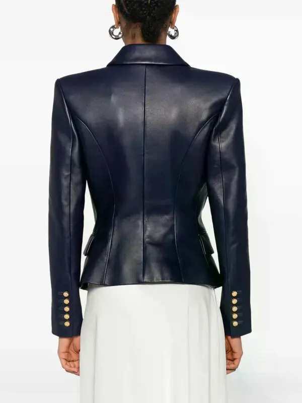 Balmain Leather Double-breasted Blazer