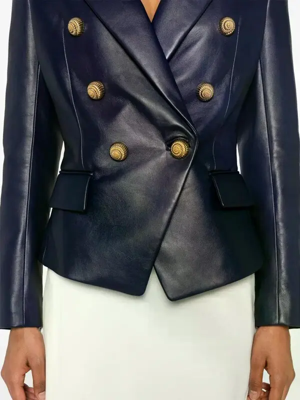 Balmain Leather Double-breasted Blazer