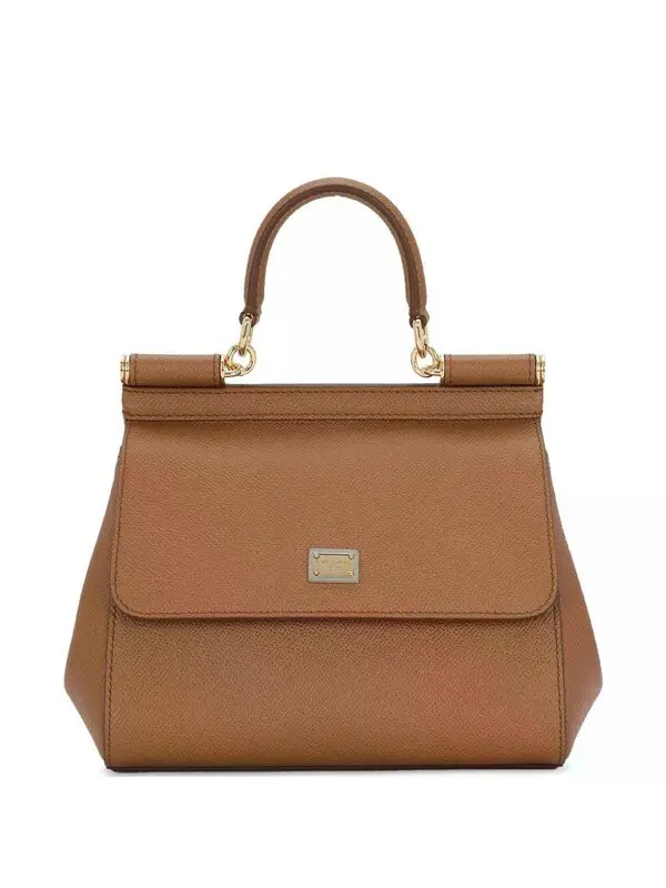 Dolce & Gabbana Small Sicily Grained Leather Tote Bag - Brown