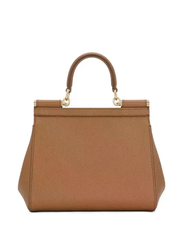 Dolce & Gabbana Small Sicily Grained Leather Tote Bag - Brown