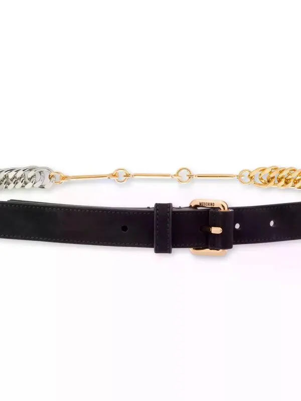 Moschino Cuban Chain Leather Belt In Black - 40% Off 