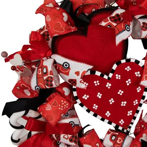 NORTHLIGHT Ribbon And Heart Small Valentine's Day Wreath17