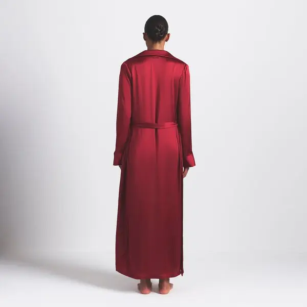 SKIMS Long Robe | Red | Small | Woven Shine - Brick