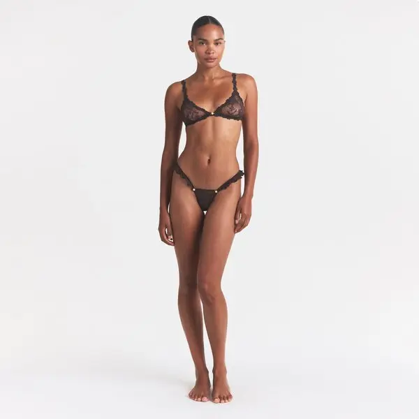SKIMS Triangle Bralette | White | | Stretch Lace - Espresso