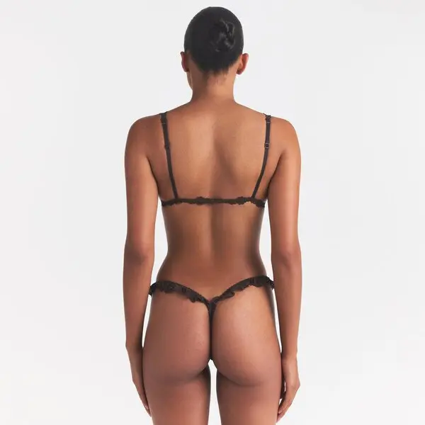 SKIMS Triangle Bralette | White | | Stretch Lace - Espresso