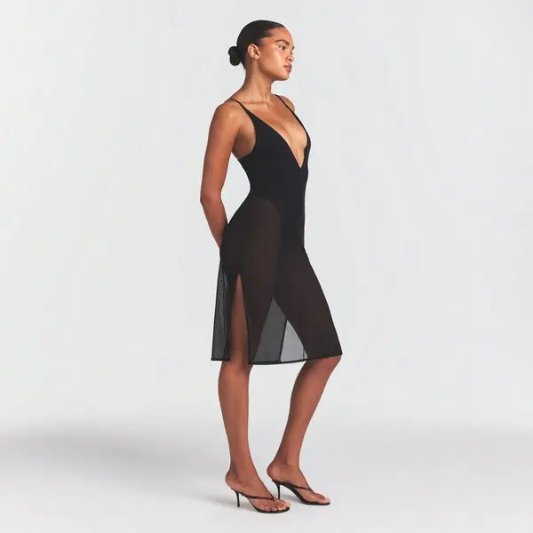 SKIMS Body Mesh Plunge Midi Dress - Onyx