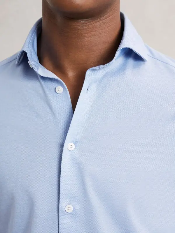 REISS Nate Cotton-blend Jersey Cutaway-collar Shirt Slim-fit - Soft Blue