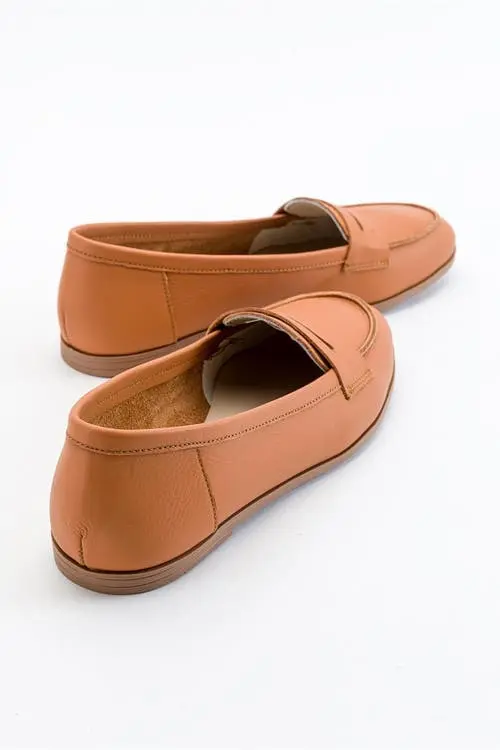 FOREVER & ALWAYS SHOES Dorothy Leather Loafer - Orange Leather