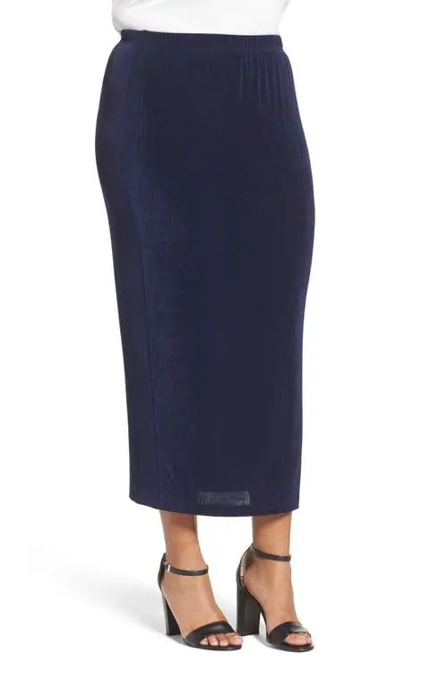 Vikki Vi Stretch Knit Straight Maxi Skirt - Navy