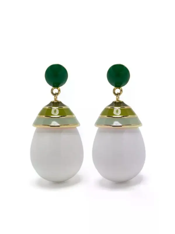 ESHVI Striped Drop Earrings - White