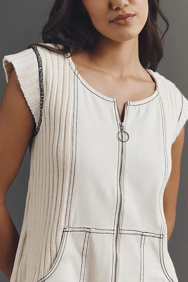 PILCRO Cap-sleeve Denim Mini Dress
