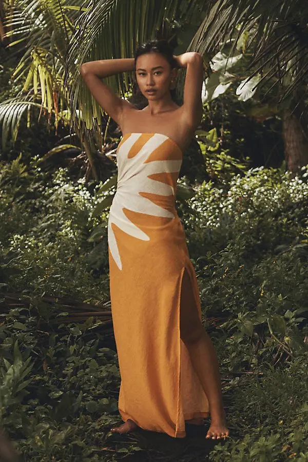 Celandine Strapless Cutout Linen Blend Dress In Yellow - 75% Off |  Editorialist