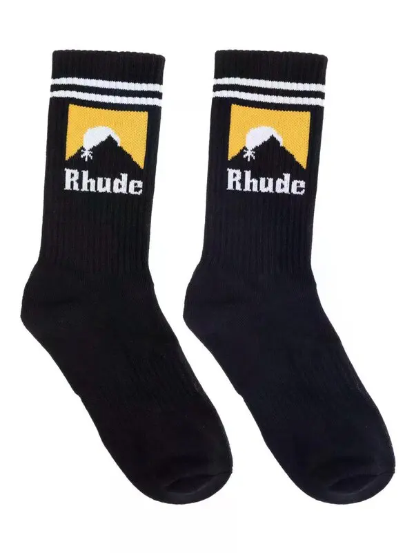Rhude Intarsia-knit Logo Socks - Black