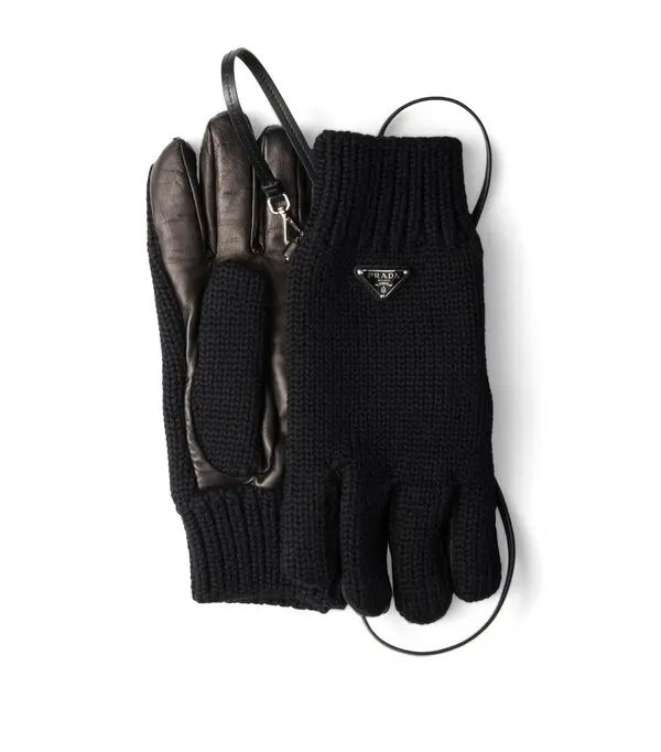 Prada Virgin Wool Nappa Leather Gloves - Black