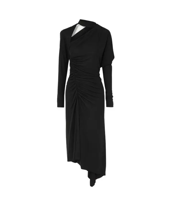 Victoria Beckham Asymmetric Cutout Ruched Midi Dress In Black - 50% Off |  Editorialist