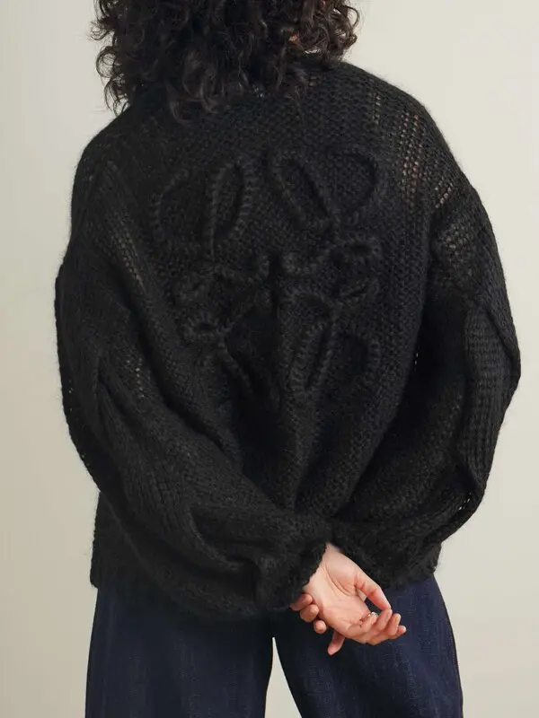 Loewe Anagram Embroidered Open-Knit Mohair-Blend Cardigan In Black