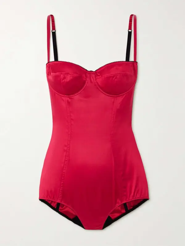 Dolce & Gabbana Underwired Picot-trimmed Stretch-silk Satin Bodysuit
