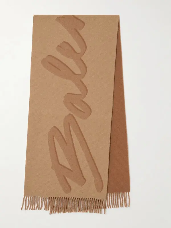 Balenciaga Fringed Printed Wool And Cashmere-blend Scarf - Neutrals