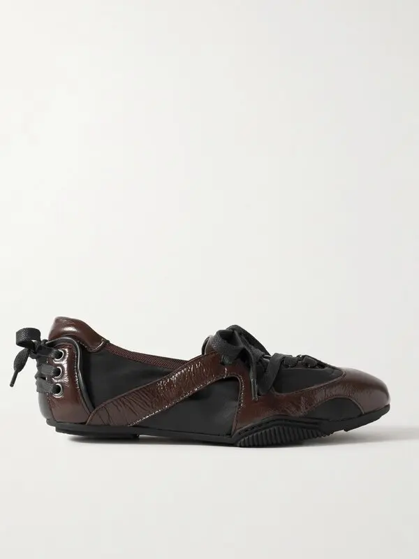 Acne Studios Paneled Smooth And Patent-leather Sneakers - Brown
