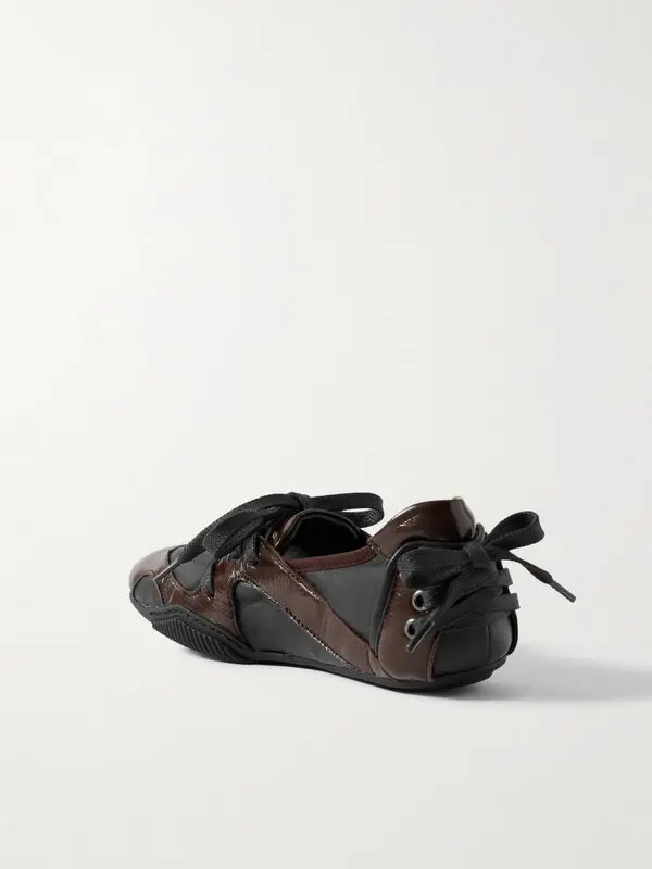 Acne Studios Paneled Smooth And Patent-leather Sneakers - Brown