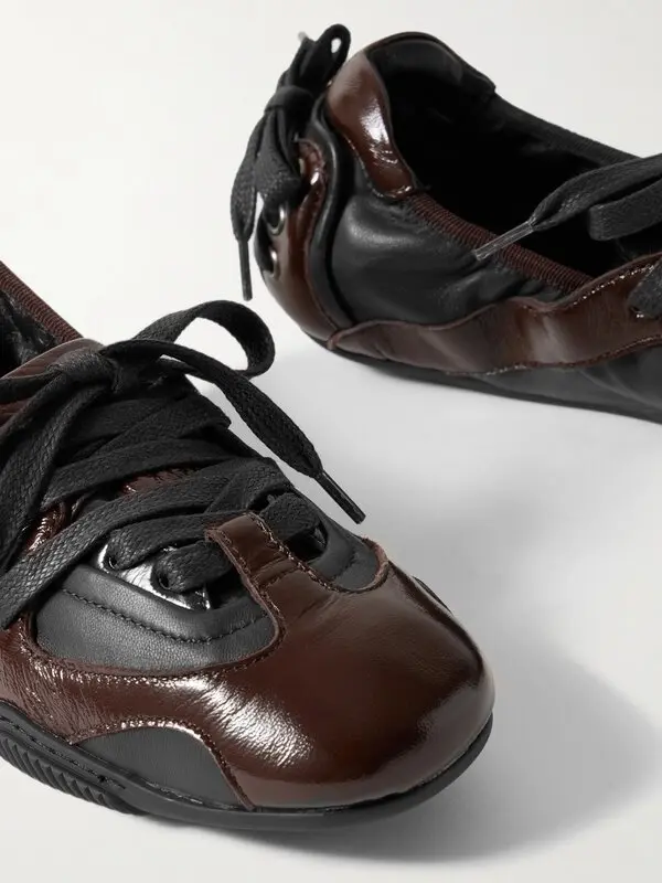 Acne Studios Paneled Smooth And Patent-leather Sneakers - Brown