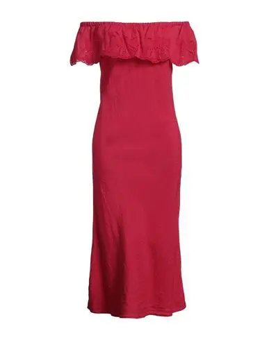 120% Lino Linen Midi Flared Dress - Garnet