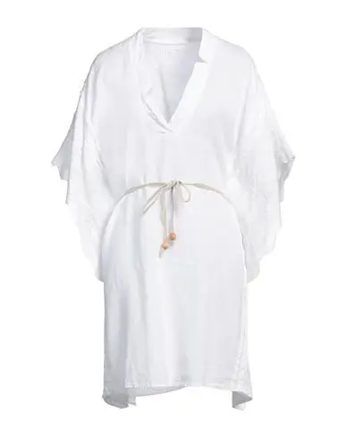 120% Lino Linen Mini Kaftan Dress With Lace - White