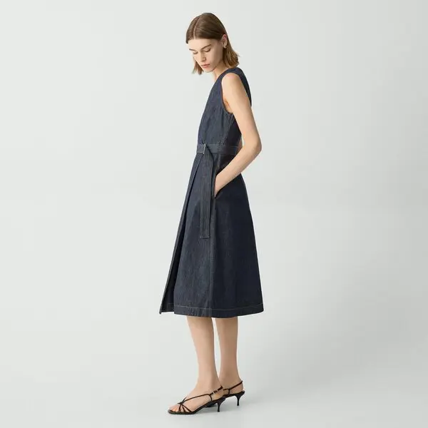 Theory Sleeveless A-line Wrap Denim Dress
