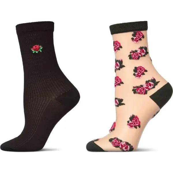 MEMOI Fashion Floral Crew Socks 2-pack - Navy
