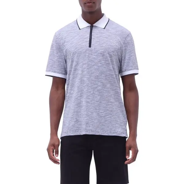 Bugatchi Cotton & Linen Quarter Zip Polo - Black